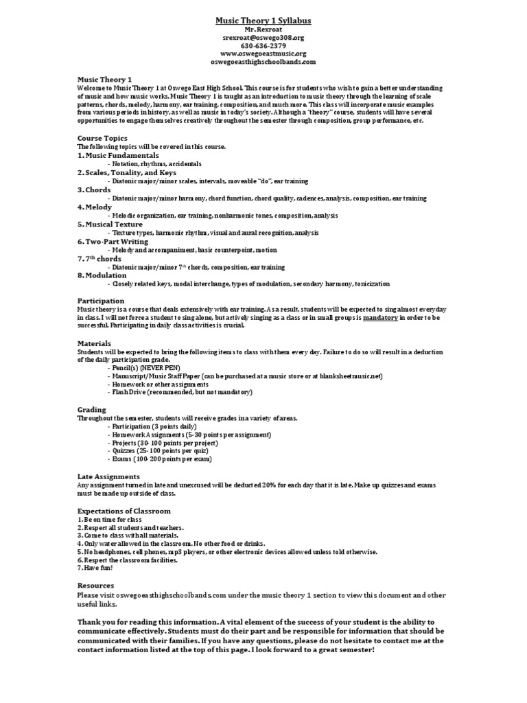 Music Theory 1 Syllabus | PDF | Music Theory | Chord (Music)