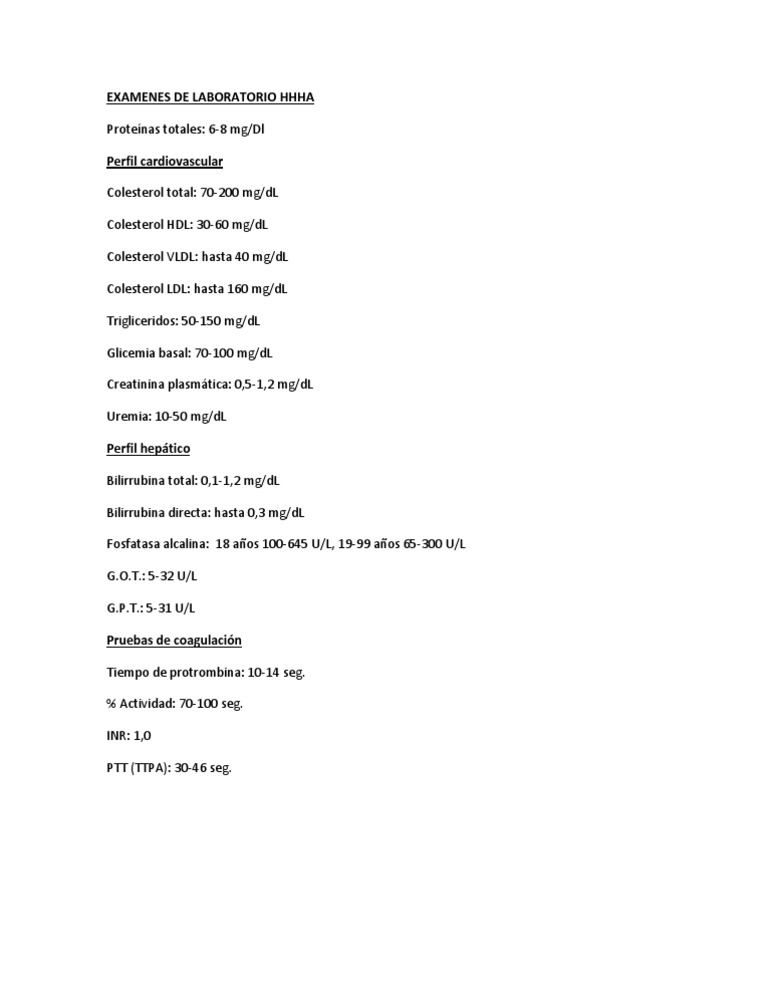 Examenes de Laboratorio Hhha | PDF | Salud y bienestar | Estilo de vida