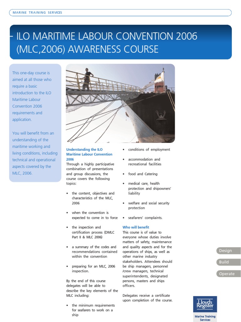 Ilo Maritime Labour Convention 2006 (MLC, 2006) Awareness Course | PDF ...