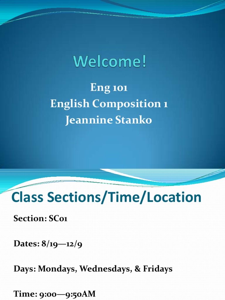 ENG 101 Intro Fall13 Revised | PDF | Homework | Communication