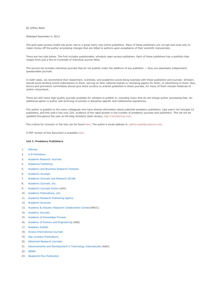 Predatory Journals Open Access Science