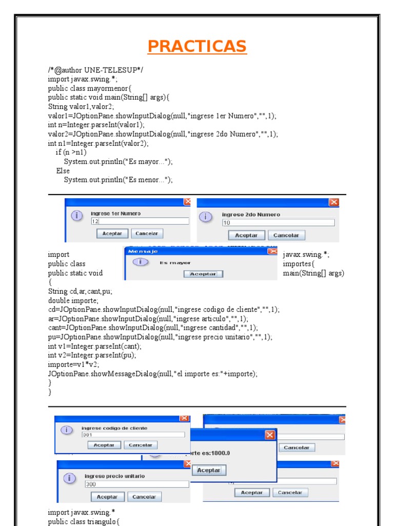 Practicas Java | PDF | Java (lenguaje de programación) | Programación de computadoras