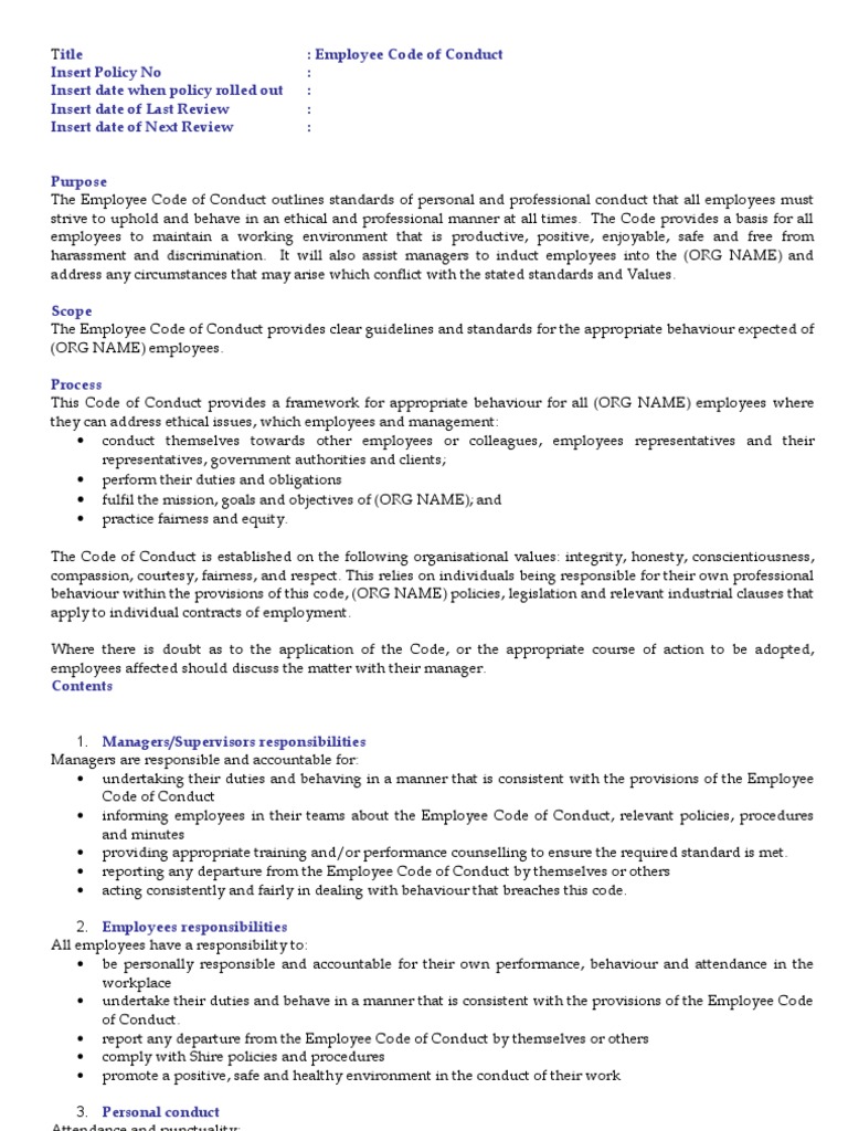 Code of Conduct Policy - Handbook | PDF | Harassment | Confidentiality
