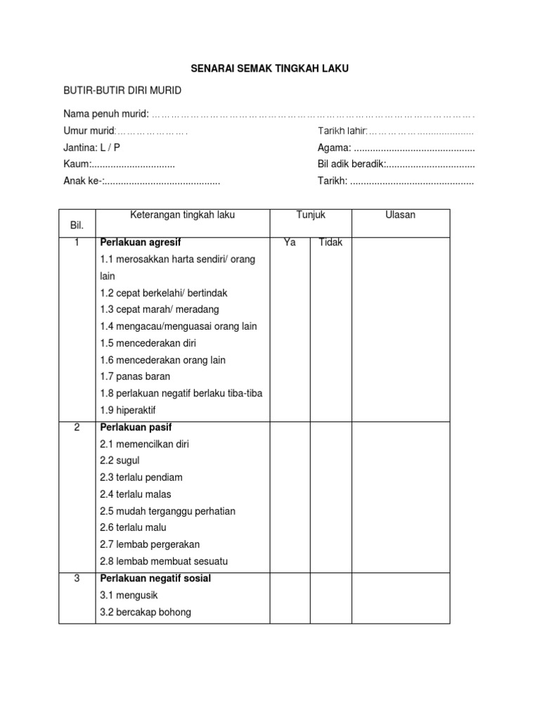 Senarai Semak Rancangan Pendidikan Individu