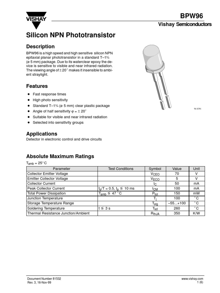 BPW96 Data Sheets | PDF | Bipolar Junction Transistor | Electrical Components