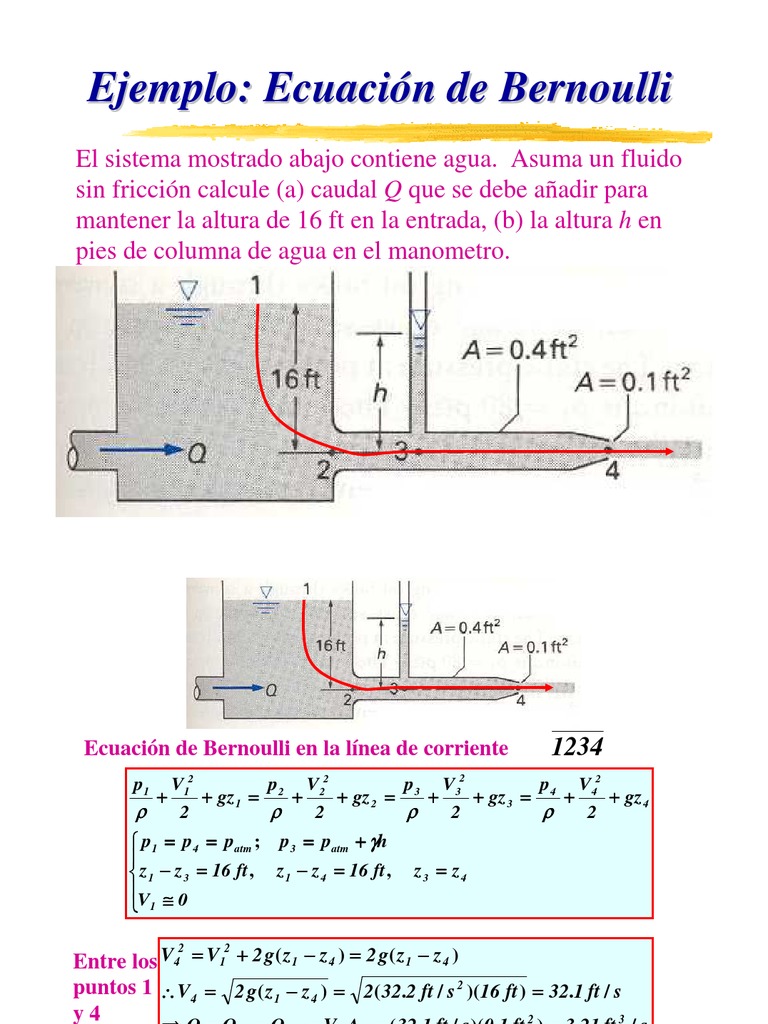 Ejemplos Ec de Bernoulli | PDF | Mecánica de Medios Continuos | Presión