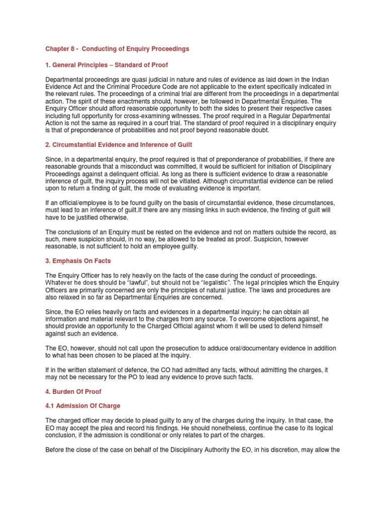 Procedure of Departmental Enquiry | PDF | Evidence (Law) | Burden Of ...