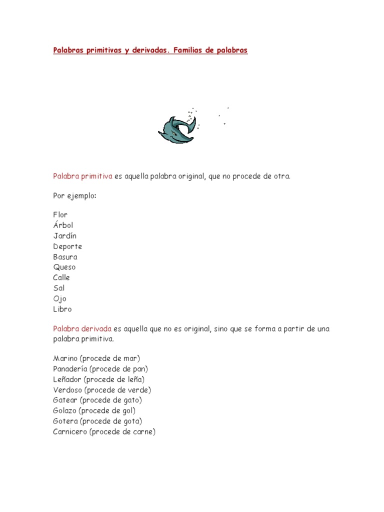 Palabras Primitivas y Derivadas: Ejercicios | PDF