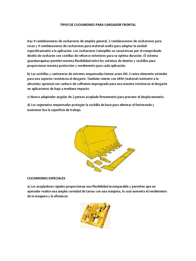 Tipos de Cucharones para Cargador Frontal | PDF | Herramientas | Camión