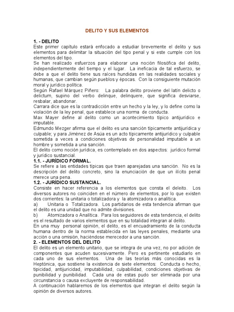 Concepto de Delito y Sus Elementos | PDF | Derecho penal | Delito