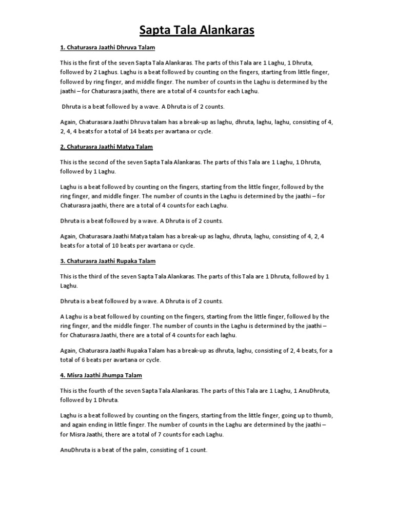 Notes On SaptaTala Alankaras | PDF | Poetics | Elements Of Music