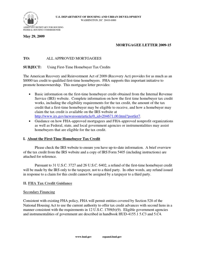 HUD Mortgagee Letter 2009-15 | Federal Housing Administration ...