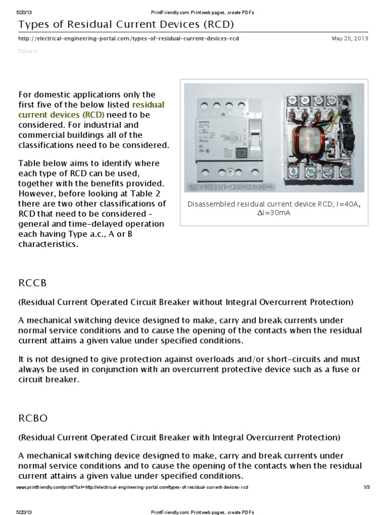 Types of Residual Current Devices (RCD) | Fuse (Electrical) | Building Engineering