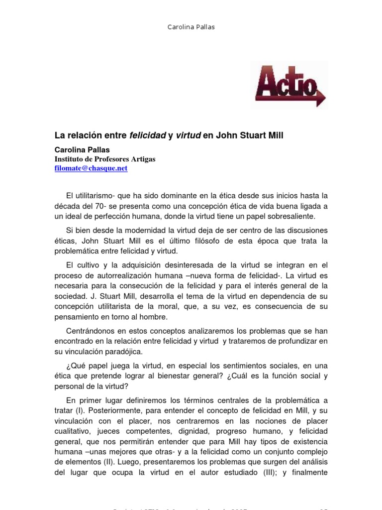 Mill - Felicidad y Virtud | PDF | Utilitarismo | John Stuart Mill