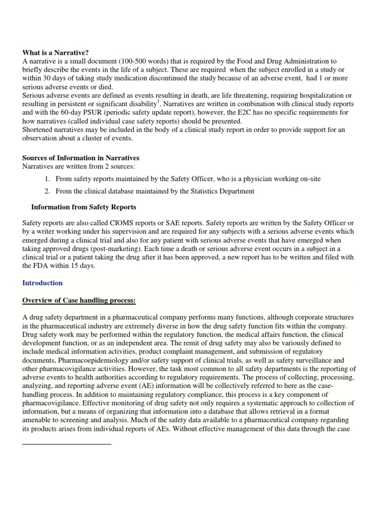 Narrative Writting | PDF | Pharmacovigilance | Clinical Trial