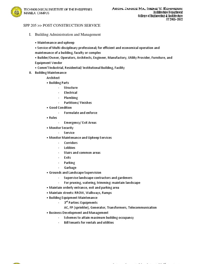 SPP 205 Post Construction Service | PDF
