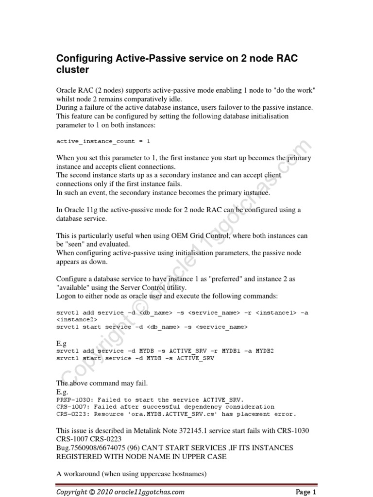 Configuring ActivePassive RAC | PDF | Port (Computer Networking) | Oracle Database