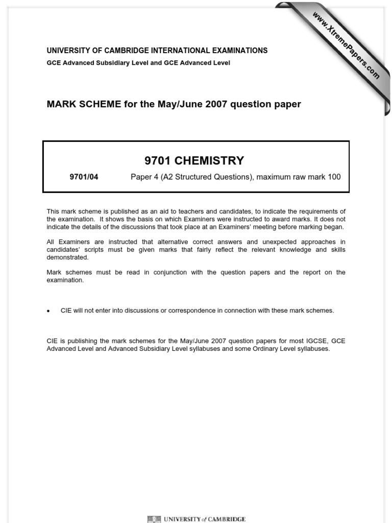 9701 s07 Ms 4 | PDF | Chemistry | Physical Sciences