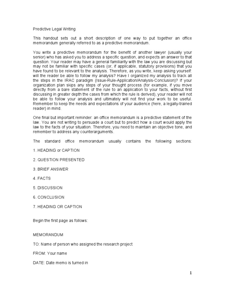 Predictive Legal Writing PDF | PDF | Question | Memorandum