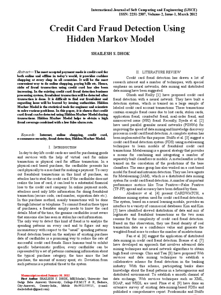 Credit Card Fraud Detection Using Hidden Markov Models | PDF | Credit Card | Financial Transaction