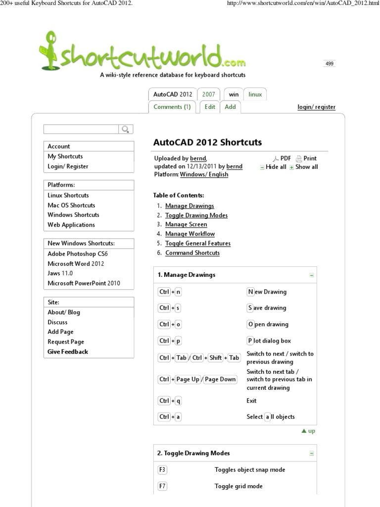 200 Useful Keyboard Shortcuts For AutoCAD 2012 | PDF | 3 D Computer ...