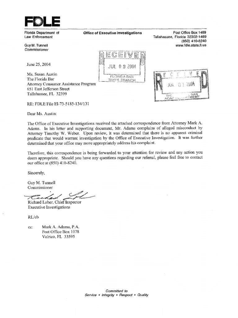 FDLE's Letter to the Florida Bar | Prosecutor | Testimony