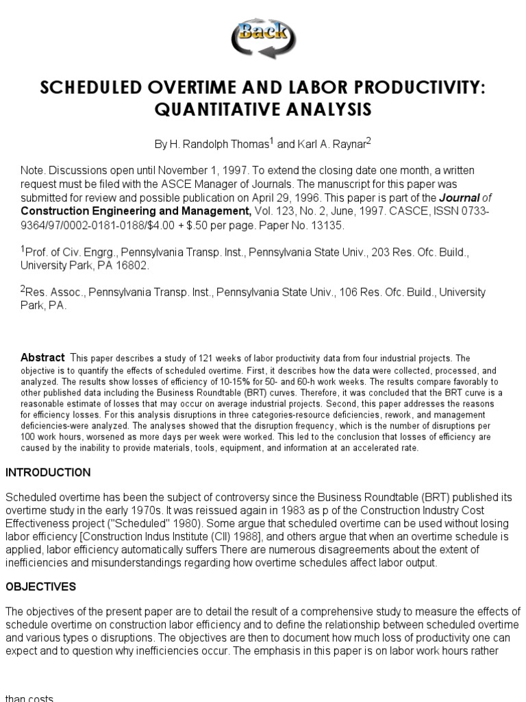 Overtime Impact on Labor Productivity | PDF | Statistical Significance ...