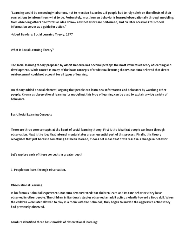 The Social Learning Theory | PDF | Behaviorism | Imitation