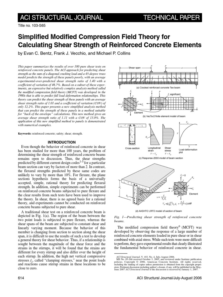 Simplified Modified Compression Field Theory For Calculating Shear Strength of Reinforced ...