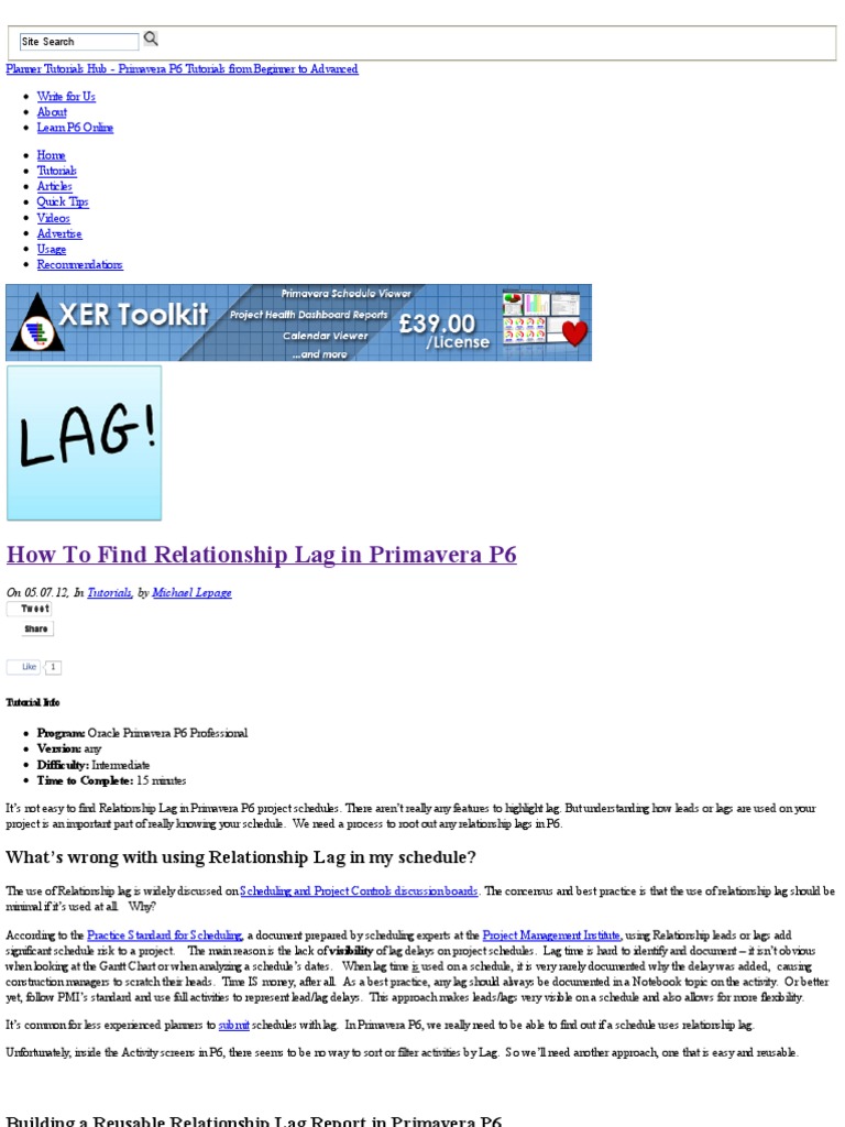 How To Find Relationship Lag in Primavera P6 | PDF | Lag | Microsoft Excel