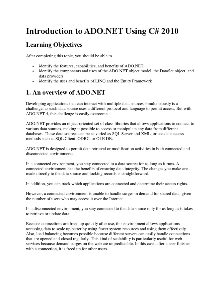 Introduction To ADO | PDF | Language Integrated Query | Entity Framework
