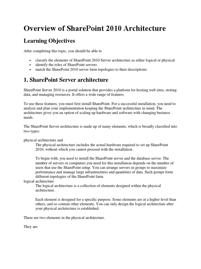 Overview of SharePoint 2010 Architecture | PDF | Share Point | Databases