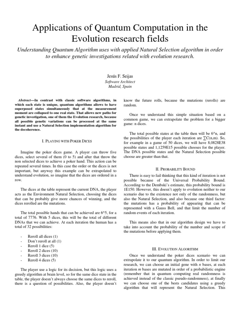 Quantum Computation Evolution | PDF | Natural Selection | Evolution