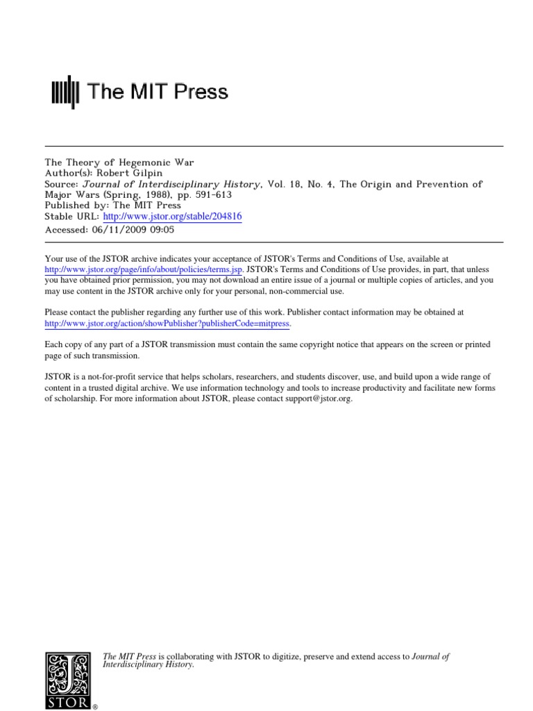 Robert Gilpin - Theory of Hegemonic War | PDF | Sparta | International ...