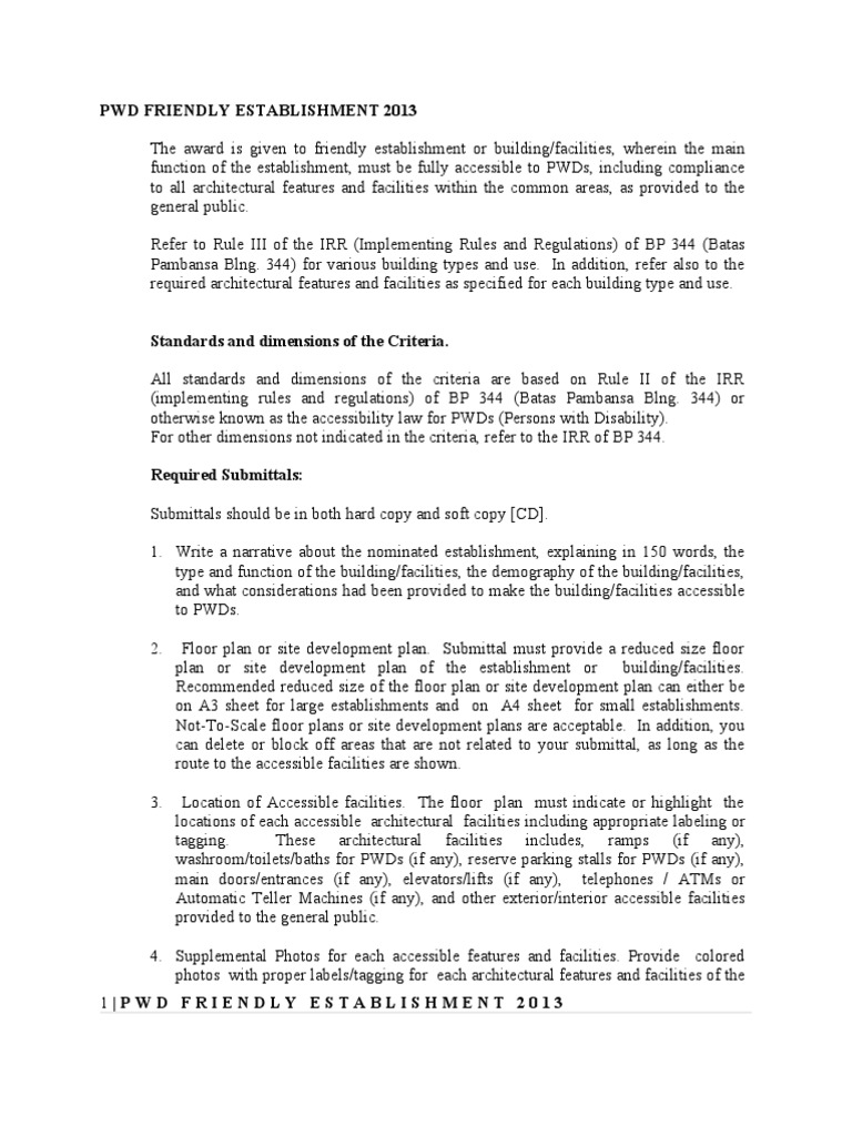 PWD Friendly Establishment | PDF | Accessibility | Transport