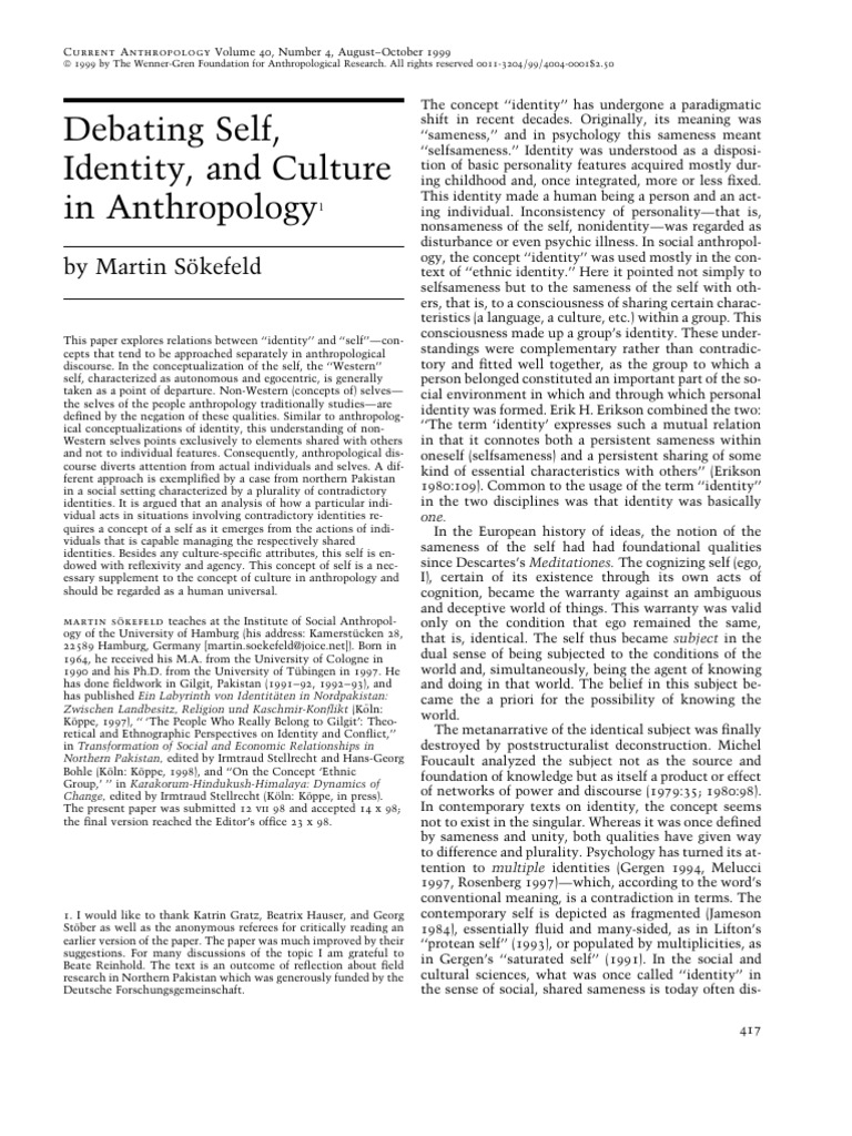 Debating Self, Identity and Culture in Anthropology PDF | PDF | Islamic ...