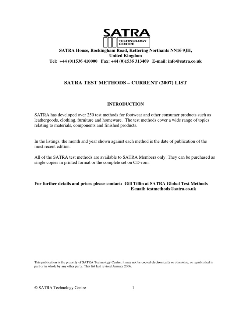 SATRA Test Methods | PDF | Shoe | Wear