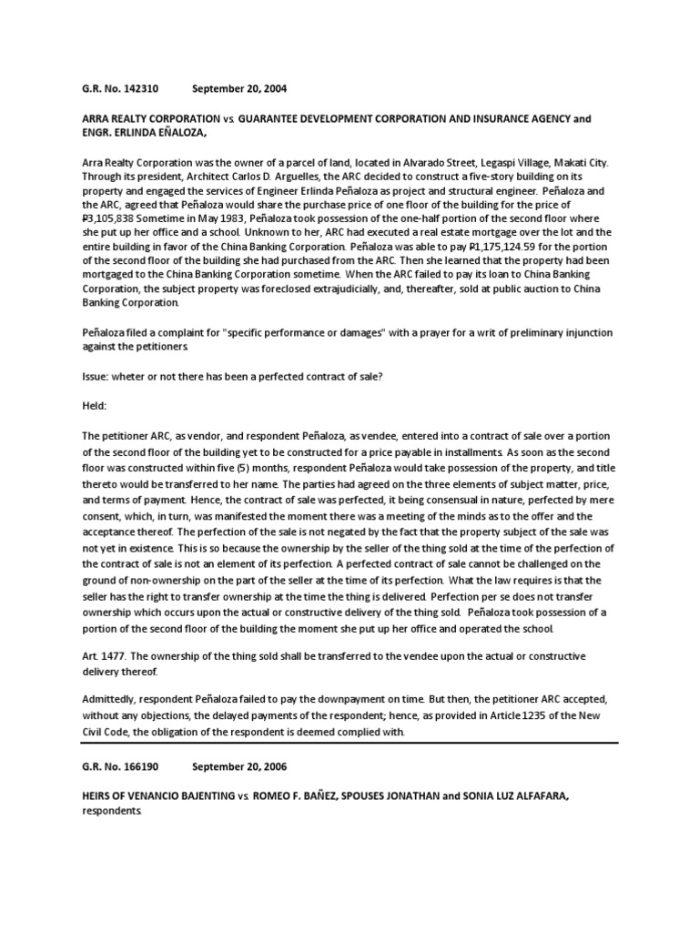 Sales Case Digest | Download Free PDF | Deed | Consideration