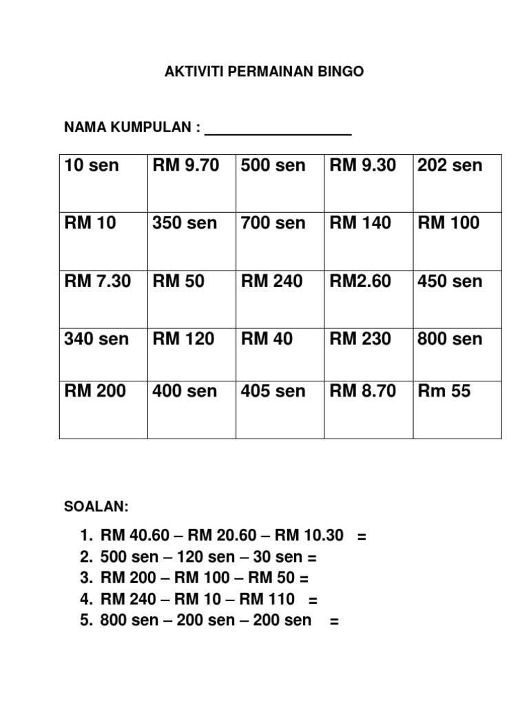 Aktiviti Permainan Bingo | PDF