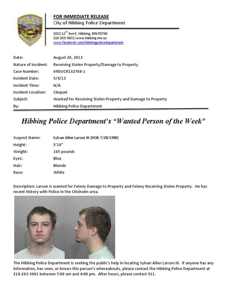 Wanted Person of The Week-Larson | PDF | Mystery, Thriller & Crime Fiction