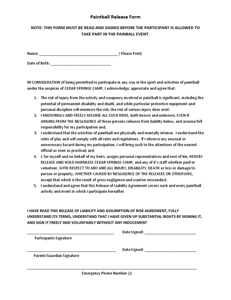 Paintball Liability Release Form | PDF | Law