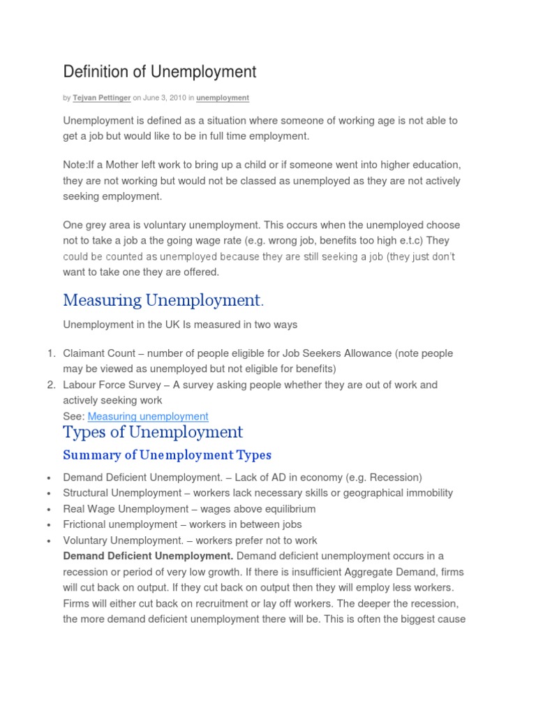 Definition of Unemployment | PDF | Unemployment | Social Science