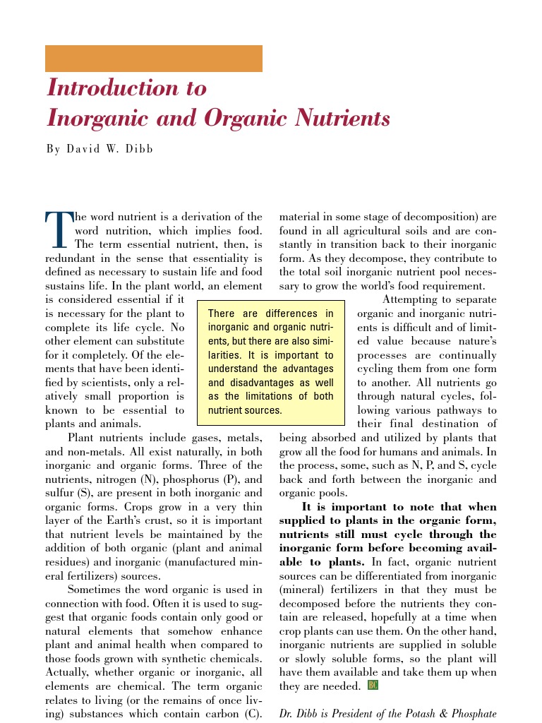 Introduction To Inorganic and Organic Nutrients | PDF | Organic Foods ...