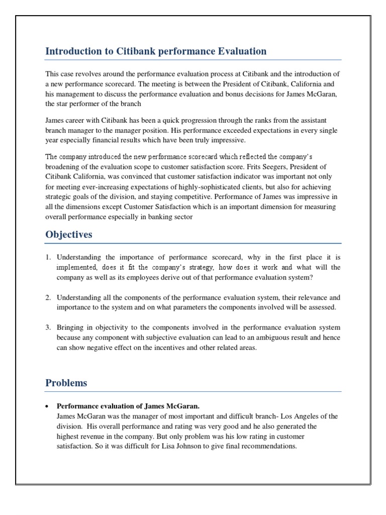 Citibank Performance Evaluation | PDF | Customer Satisfaction | Performance Appraisal