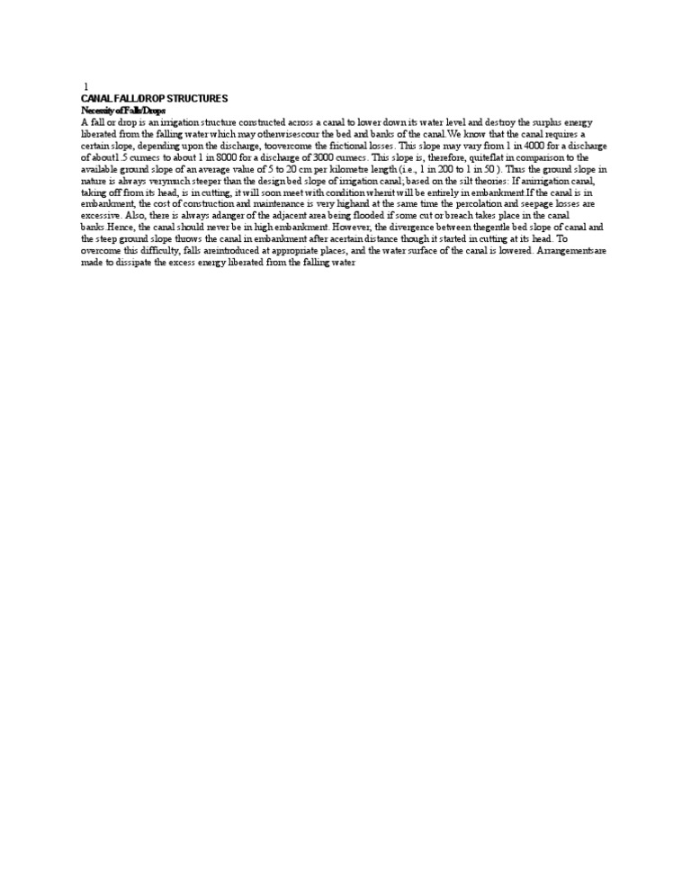 Canal Fall/Drop Structures Necessity of Falls/Drops | PDF | Home & Garden
