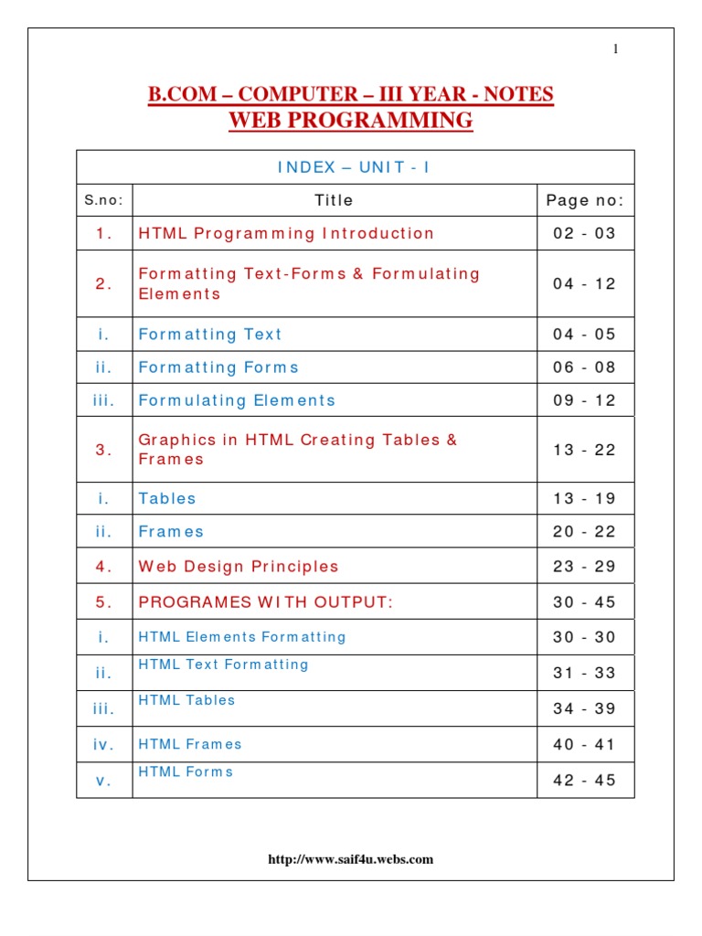 Web Programming Notes | PDF | Dynamic Html | Html Element