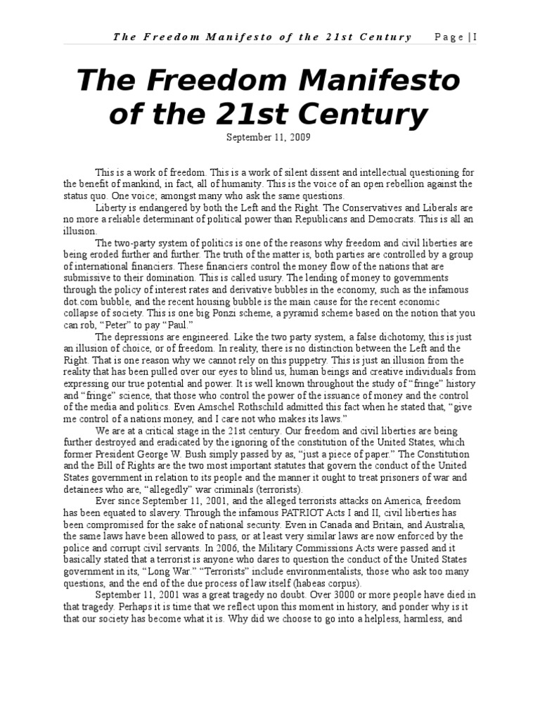 The Freedom Manifesto of the 21st Century | U.S. State | New World ...