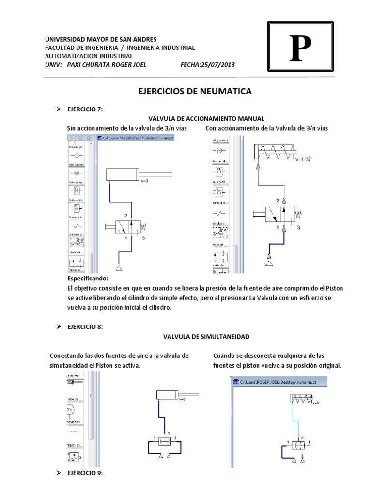 Ejercicios de Neumatica Neumatica Festo FluidSim | Descargar gratis PDF | Neumática | Pistón