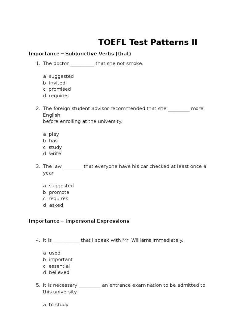 TOEFL Test Patterns II | PDF