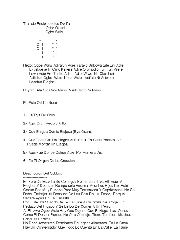 Signo de Ifa Ogbe Ojuani Ok | PDF